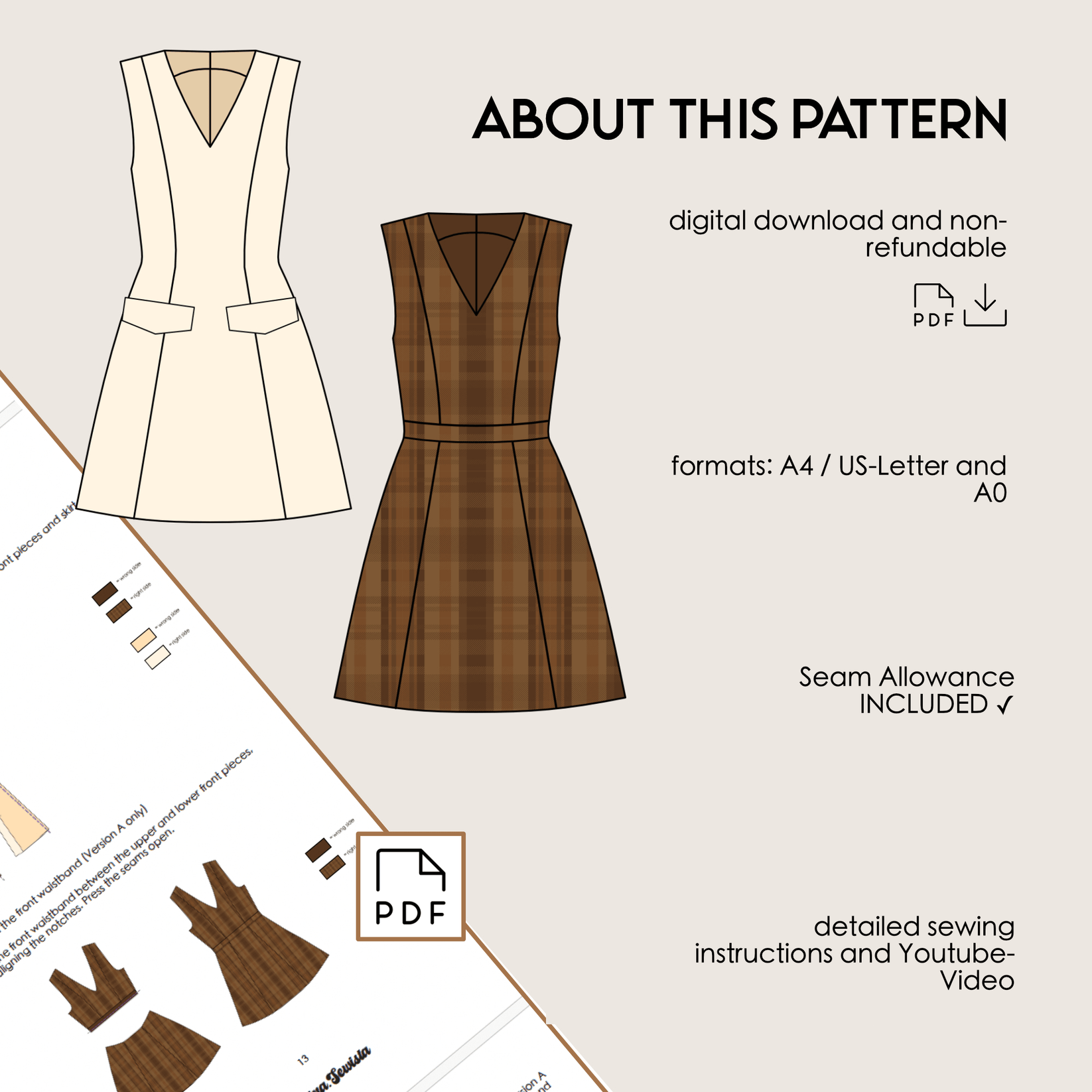 Pinafore Dress ENYA Sewing Pattern PDF | Kristina Sewista